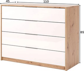 Komoda 4š, bílý lesk Raymond