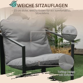 Sada zahradního nábytku Outsunny pro 4 osoby - ocelová a povětrnostním vlivům odolná sada nábytku na balkon s 2-místnou pohovkou, křeslem a skleněným…