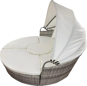 Zahradní ratanová postel/set, 2v1, šedá/krémová, LEKO
