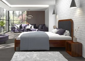 Zvýšená postel s čalouněným čelem - Modena - borovice,   , Borovice přírodní, 140x200 cm