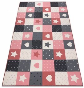 Dětský kusový koberec STARS Hvězdy Růžový Šedý Rozměr: 100x250 cm