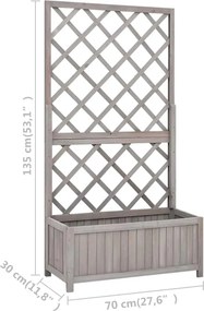 Květináč s mřížkou šedý 70 x 30 x 135 cm masivní jedlové dřevo 316490