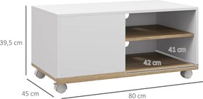 HOMCOM Moderní TV Stánek na Kolečkách pro Televize do 42 Palců - TV Stánek do Obývacího Pokoje s 1 Dvéřmi a 2 Úložnými Policemi 80x45x39,5 cm Bílý