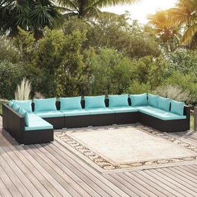 vidaXL 10dílná zahradní sedací souprava s poduškami polyratan [3101921] Barva: Černo-modrá