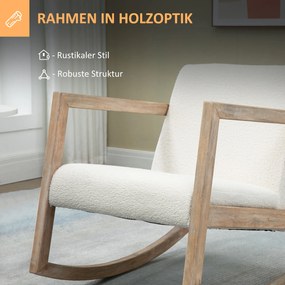 HOMCOM Houpací křeslo Relaxační křeslo s dřevěným rámem, čalouněné, lounge, kaučukovník, krémově bílé| Aosom