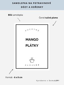 MANGO PLÁTKY – bílá samolepka na dózu, tučné písmo, 6 x 8 cm | DomaLEP