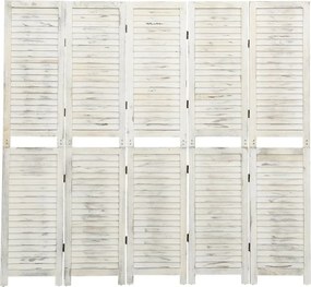 vidaXL 5dílný paraván bílý s patinou 178,5 x 166 cm masivní dřevo [338572]