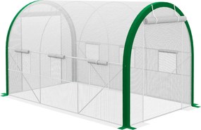 Outsunny Skleník 3,58 x 2,1 x 2,1 m Tunelový Skleník s Rolovacím Dveřmi, Růstový Dům s Okny, Skleník na Rajčata pro Zahradu a Balkon, Pozinkovaná Ocel