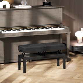 HOMCOM Nastavitelný hudební stolička s úložným prostorem, nosnost 220 kg, umělá kůže, černá, 105 x 37 x 48-58 cm