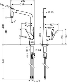 Hansgrohe Metris New, páková kuchyňská baterie 320, s vytahovacím výtokem, chromová, 14821000