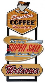 Hnědo-červená nástěnná kovová cedule Superior Coffee – 40x2x77 cm