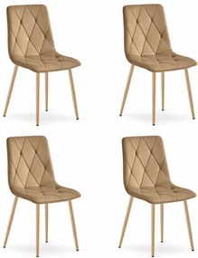Set čtyř jídelních židlí LIBRA sametové hnědé / dřevěné nohy (4 ks)