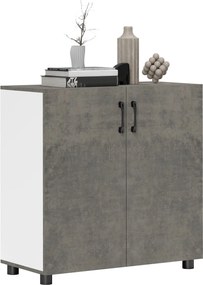HOMCOM 2-dvéřový bufetový stůl se systémem tichého zavírání a policí pro kuchyň, ložnici nebo předsíň 80x37x80 cm šedý cement a vysoký lesk bílá | Aos
