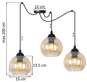 Závěsné svítidlo Costa Spider, 3x mdové skleněné stínítko, b