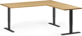 Rohový výškově nastavitelný stůl, 180x180 cm, 3 motory, L/P, černá podnož, buk