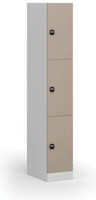 Šatní skříňka S1 s úložnými boxy, 3 boxy, 1850 x 300 x 500 mm, demont, RFID zámek, béžové dveře