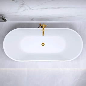 BPS-koupelny Volně stojící akrylátová vana HYD-RIC513C 170x75 bílá/černá, odtokový komplet zlatý