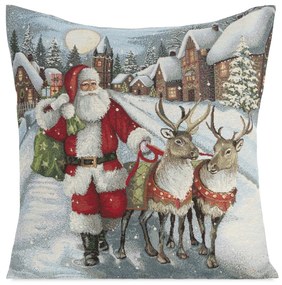 VÁNOČNÍ GOBELÍNOVÁ DEKORAČNÍ POVLAK NA POLŠTÁŘ MERRY4 45X45 CM VZOROVANÁ