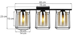 Stropní svítidlo Hella Cage, 3x medové skleněné stínítko v kovovém rámu