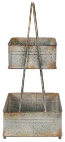 Šedý antik dvoupatrový dekorační stojan s rukojetí – 29x29x66 cm