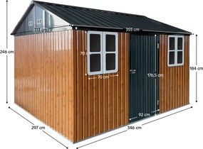 Plechový zahradní domek na nářadí, hnědá/antracitová, 3,6x3,1x2,5 m, GABKO