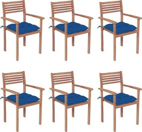 vidaXL Stohovatelné zahradní židle s poduškami 6 ks masivní teak [3072587] Barva: Modrá