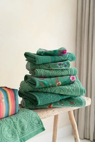 Pip Studio ručníky z bavlněného froté Les Fleurs, zelené (Luxusní ručníky z bavlněného froté v designu Les Fleurs v zelené barvě)