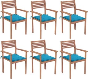 vidaXL Stohovatelné zahradní židle s poduškami 6 ks masivní teak [3072572] Barva: Modrá
