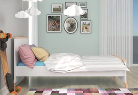 Dětská postel KORAL + matrace, 80x180, bílá/buk