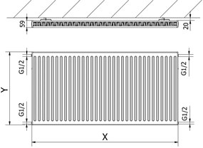 Mexen C11 deskový radiátor 600 x 1600 mm, boční připojení, 1493 W, Bílá - W411-060-160-00