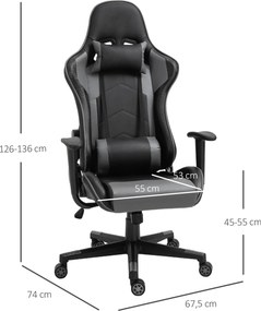 Ergonomická kancelářská židle Vinsetto herní otočná židle z umělé kůže a pěny černá 67,5x74x126-136 cm pro pohodlnou práci a hraní | Aosom.de