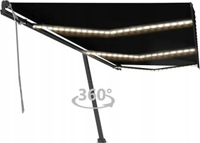 Fionshop 262777735 Ručně zatahovací markýza s Led světlem 600 x 300 cm an