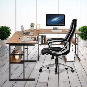 Costway Psací stůl ve tvaru písmene L s naklápěcí deskou, spodní policí