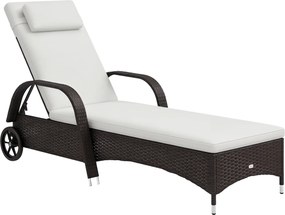 Zahradní lehátko Outsunny s polštáři a kolečky, mobilní ratanové lehátko z polyratanu a kovu, kávově hnědé, 200 x 73 x 30-103cm | Aosom.de