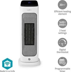 Nedis HTFA20WTW bílá / Keramické PTC topidlo / SmartLife / Wi-Fi / 200