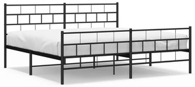 Kovový rám postele s hlavovým a nožním čelem černý 193 x 203 cm,  355683