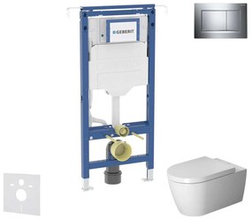 Geberit Duofix - Set předstěnové instalace, klozetu a sedátka Duravit ME by Starck, tlačítka Sigma20, Rimless, SoftClose, lesklý chrom/chrom mat SANI11CP1104