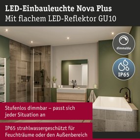 P 92417 LED vestavné svítidlo Nova Plus GU10 Flat IP65 93mm 3x4,9W 230V stmívatelné 2700K kov kartáčovaný - PAULMANN