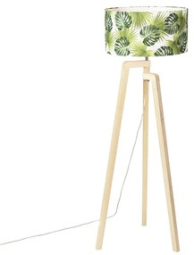 Stojací lampa stativ dřevo s listovým stínidlem - Puros