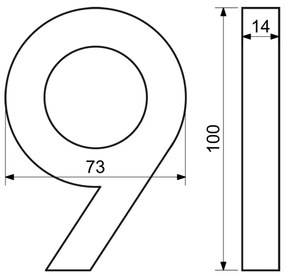 Domovní číslo 9", RN.100LV, broušené, stříbrná"