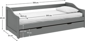 Postel s výsuvnou přistýlkou, 90x200, šedá, masiv, LAURA NEW Kondela 0000357992