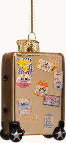 Ručně foukaná vánoční ozdoba Gold Suitcase