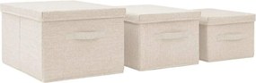 Stohovatelné úložné boxy 3dílná sada textil krémové 332920