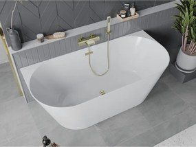 Mexen Oval Slim, volně stojící vana ke stěně 170 x 80 cm, bílá lesklá, zlatý lesklý přepad, 52661708000-50