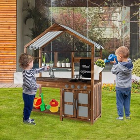 Costway Dětská bahenní kuchyňka z masivního dřeva s baldachýnem a tabulí