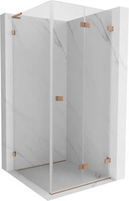 Mexen Lunar-F L, sklápěcí sprchový kout pravý 80 x 80 cm, 8mm čiré sklo, profil měděná matná, 836L-080-080-65-00-P