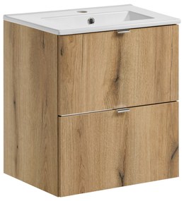 Comad Koupelnová skříňka s keramickým umyvadlem Nova Oak II 50 cm - dekor dubu