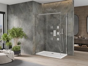 Mexen Omega posuvný sprchový kout 140 x 80 cm, 6mm sklo, chromový profil-čiré sklo + slim sprchová vanička 5cm, 825-140-080-01-00-4010