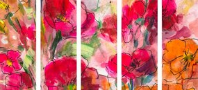 5-dílný obraz malované květinové zátiší - 200x100 cm
