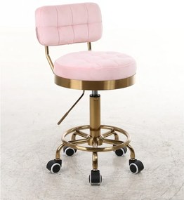 Velurová pracovní židle / taburet LEON na zlaté podstavě - světle růžová
